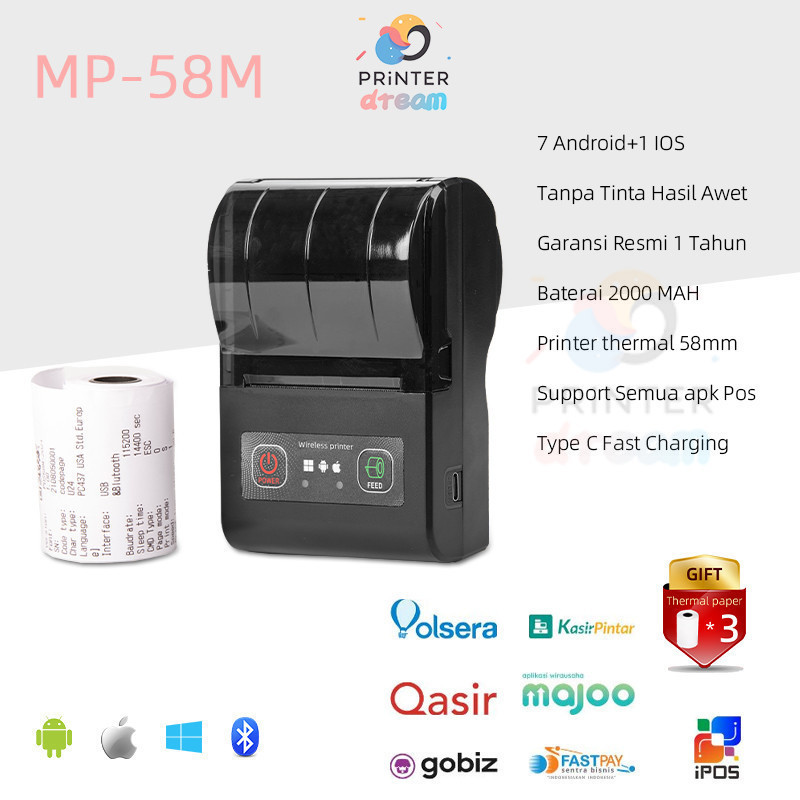 Jual 58mm Thermal Printer Portable Wireless Bluetooth For Android iOS ...