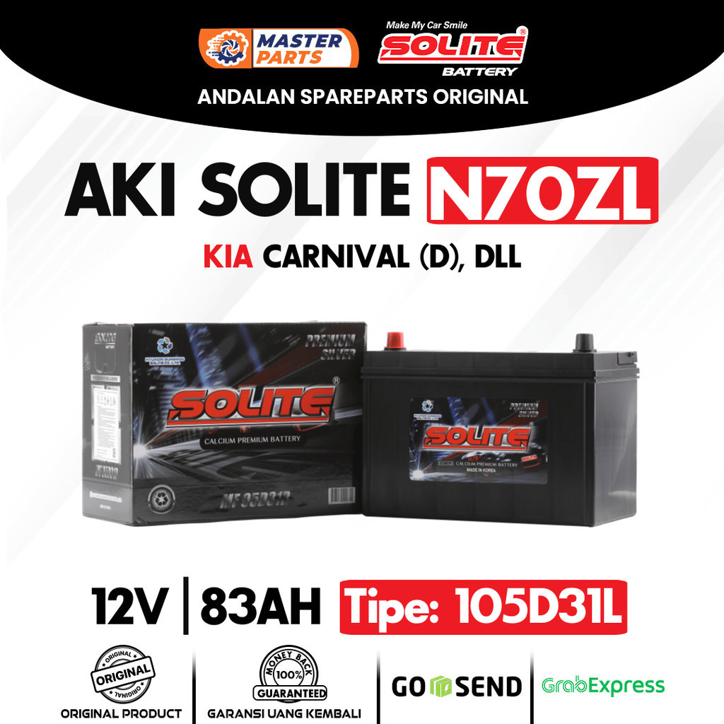 Jual Aki Solite N70ZL 12V 83Ah untuk Kia Carnival (D) | Shopee Indonesia