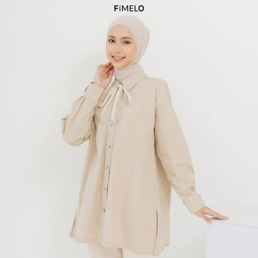 Jual Fimelo Ribbon Shirt (Kemeja Polos Wanita Tali Pita) | Shopee Indonesia