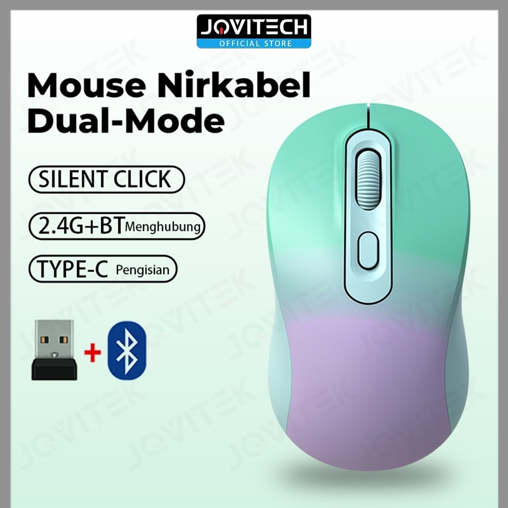 Jual Dual Mode Colorful Wireless Mouse Silent Click Bluetooth USB Receiver Optical Rechargeable ...