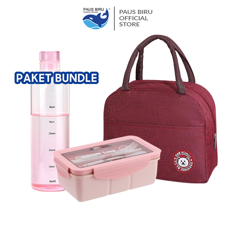Jual Paus Biru - Paket 3 In 1 Kotak Makan + Tas Bekal + Botol Minum I 3 In 1 Lunch Box Set ...