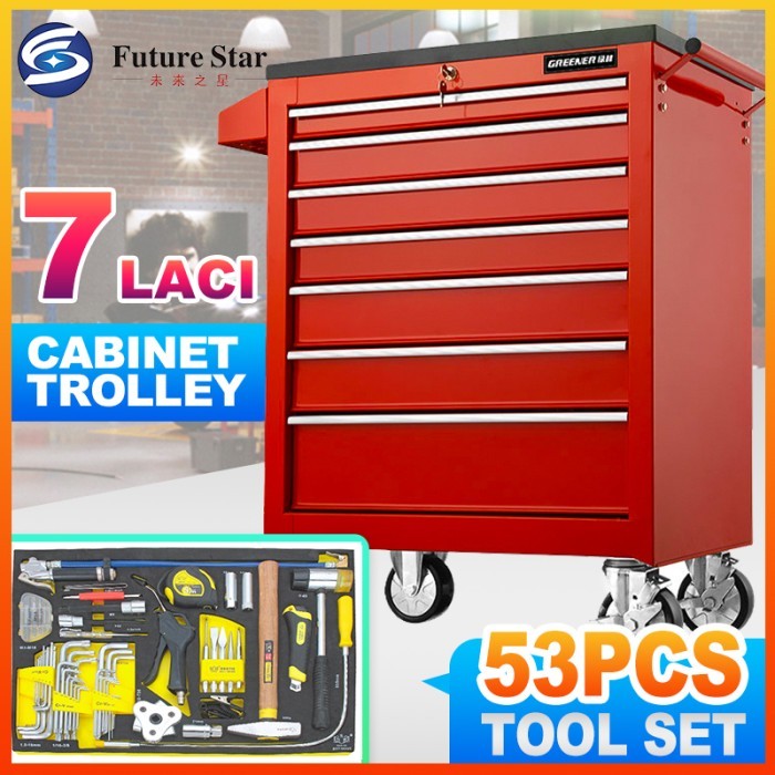 Jual Tool Box Cabinet Trolley 7 Drawer Susun Laci +53pcs Tool Kit Set Car Reapair Alat Perkakas ...