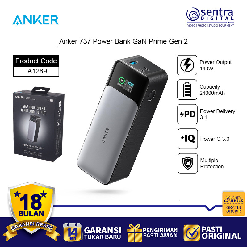 Jual Anker 737 Powercore Powerbank GanPrime Gen 2 PD 140W 24000 mAh for Laptop Iphone - A1289 ...