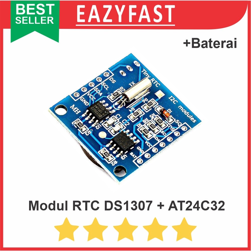 Jual RTC DS1307 Real TIme Clock Arduino 24C32 32K I2C EEPROM bonus Baterai | Shopee Indonesia