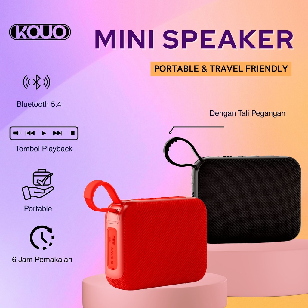 Jual KOUO Speaker Travel Compact Size Tanpa Kabel Rechargeable Speaker ...