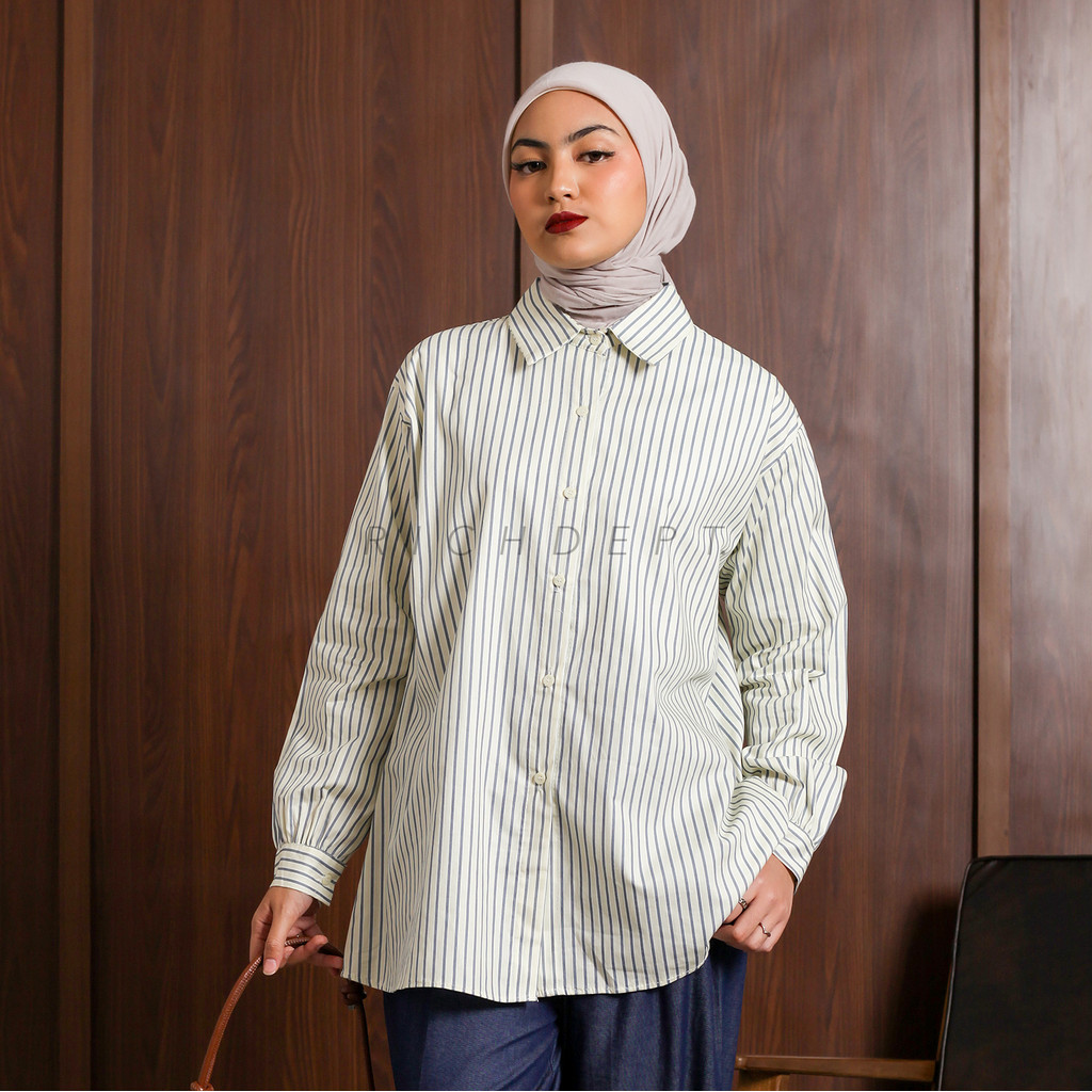 Jual RICHDEPT Carra Shirt | Kemeja Wanita Oversize Salur Stripe | Baju Atasan Casual Outfit ...