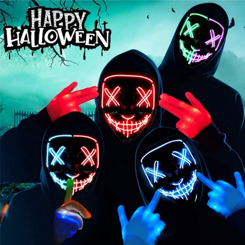 Jual Scary Halloween Cosplay Light up Purge Mask Halloween Masquerade ...