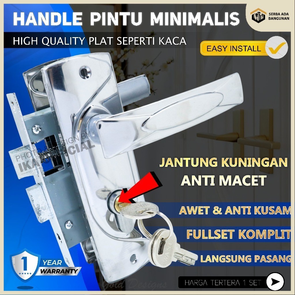 Jual SAB GAGANG KUNCI PINTU / HANDLE PLAT KECIL PINTU KOMPLIT UKURAN ...