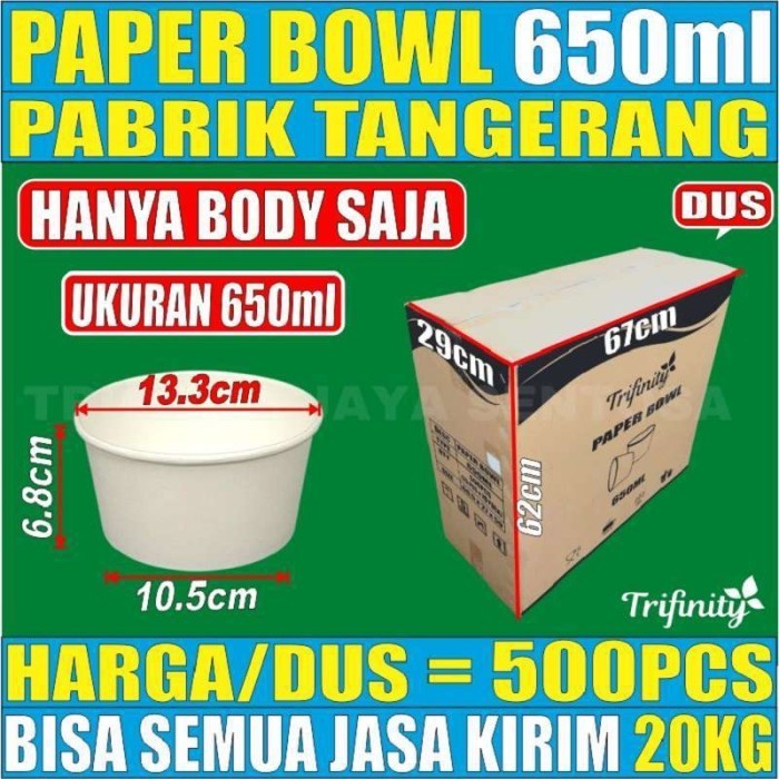 Jual Paper Bowl 360ml 500ml 650ml 800ml Hanya Body Mangkok Kertas Dus ...
