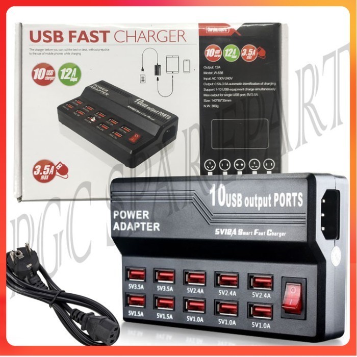 Jual W-838 / WLX-838 Fast Charger 10 lubang USB Output Max.3.5A ...