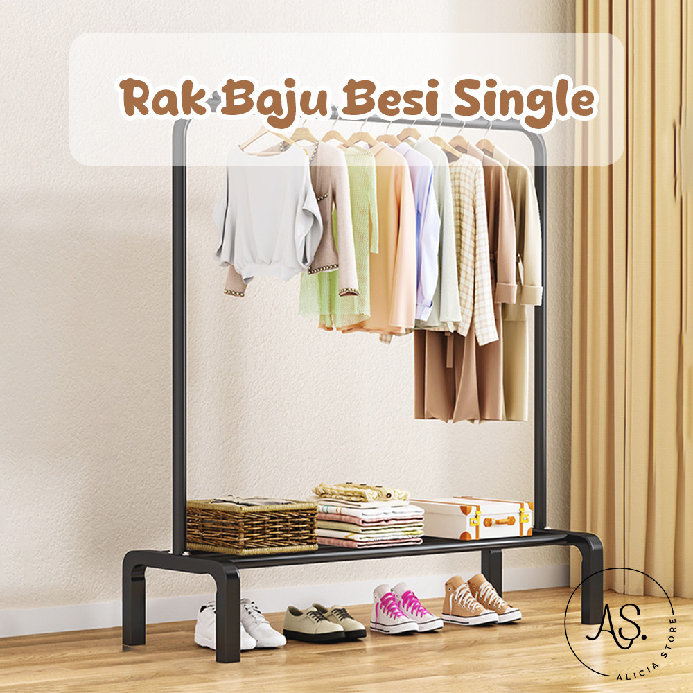 Jual AS Rak Jemuran Baju Pakaian Gantung Besi Standing Single Clothes ...