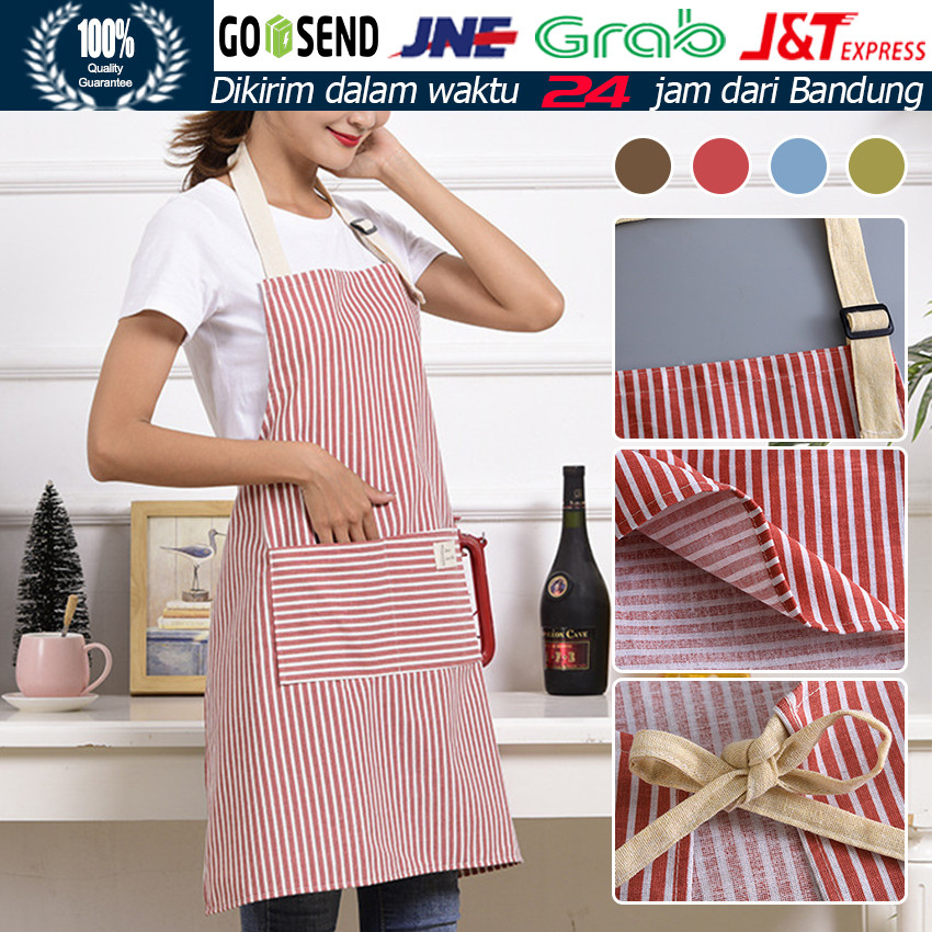 Jual Apron Panjang Kain Katun Motif Stripe / Celemek Masak Dapur Anti ...