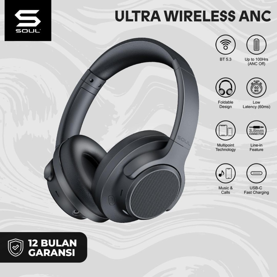 Jual Soul Ultra Wireless ANC Hybrid Over-Ear Headphones | Shopee Indonesia