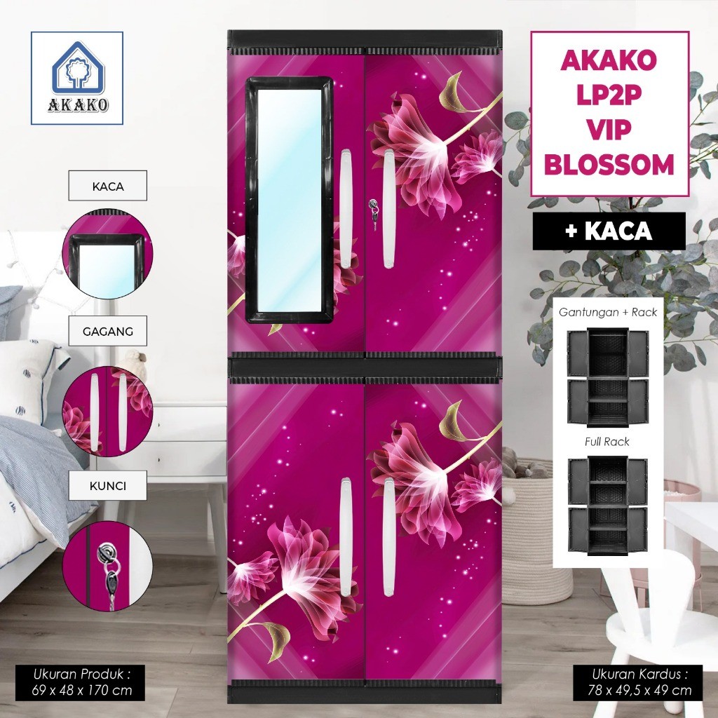 Jual AKAKO - LEMARI PAKAIAN LEMARI PLASTIK 2 PINTU LEMARI JUMBO MOTIF ...