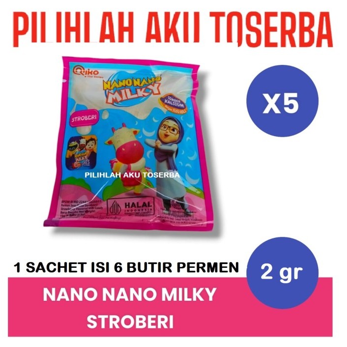Jual Permen NANO NANO MILKY Rasa STROBERI - ( HARGA 5 SACHET ) | Shopee ...