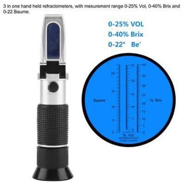 Jual REFRACTOMETER BRIX 0-40%, ALCOHOL 0-25%, BAUME : 0-22Be (3 in 1 ...