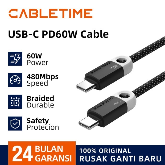 Jual CABLETIME Kabel USB Type C to C Male to Male Power Delivery PD 60W Braided | Shopee Indonesia