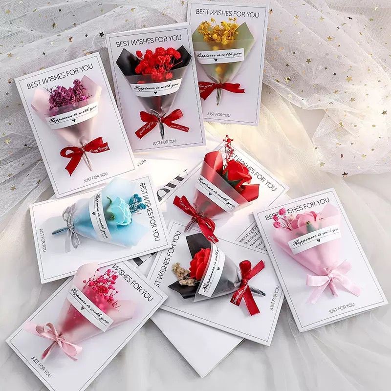 Jual Kartu Ucapan Bunga Kering Mini Bouquet Mini Buket Bunga Kering