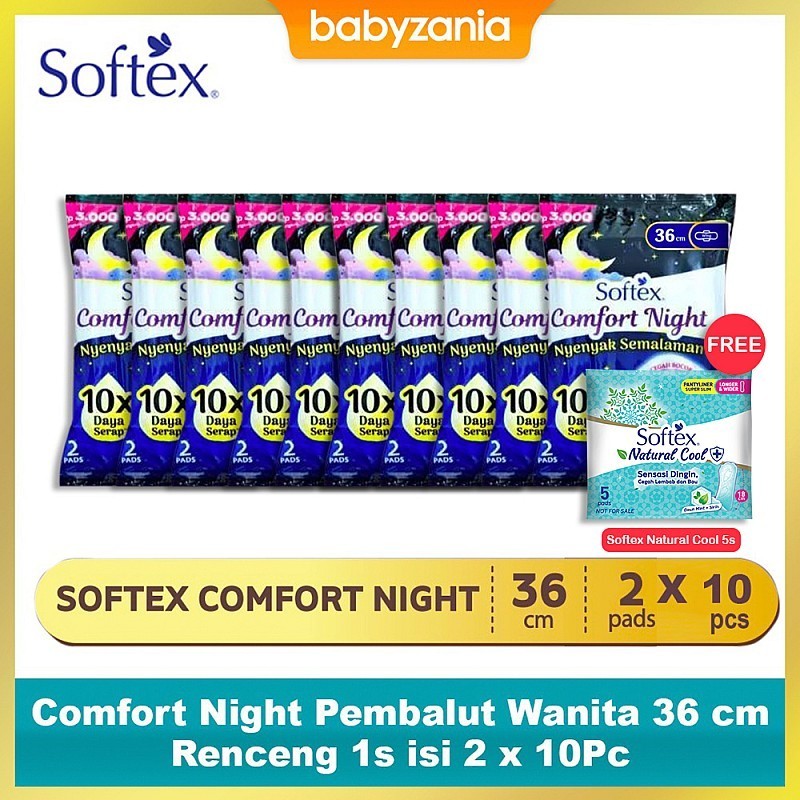 Jual Softex Comfort Night Pembalut Wanita 36 cm Renceng 10 Sachet Isi 2 ...