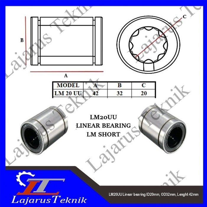 Jual LM 20UU Linear bearing ID20mm, OD32mm, Lenght 42mm | Shopee Indonesia