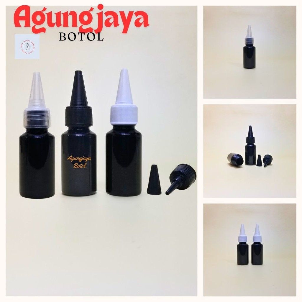 Jual Botol 20 ml Round Flat Hitam Tutup Kerucut / Botol Pet / Botol ...