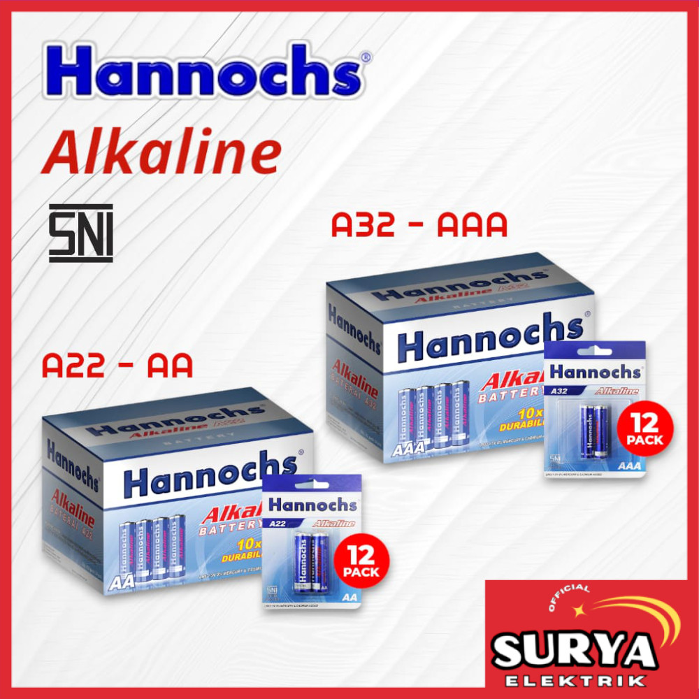Jual Baterai HANNOCHS ALKALINE Battery A22 AA / A32 / A34 AAA 1.5V Pack Isi 2 / 4 Original SNI ...