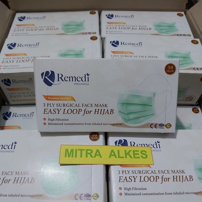 Jual Masker Hijab PREMIUM 3Ply REMEDI. 3 Ply Surgical Face Mask EASY ...