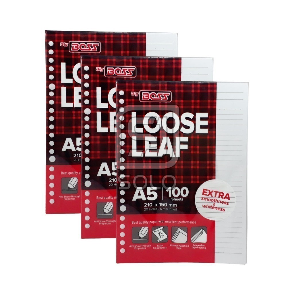Jual Loose Leaf BIG BOSS Kertas File Refill Binder Polos/Garis A5 B5 Isi 50/100 Sheet | Shopee ...