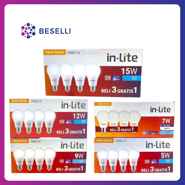 Jual Lampu Bohlam Inlite LED Paket Isi 4 - 5W , 7W , 9W , 12W , 15W , 18W - Putih & Kuning ...