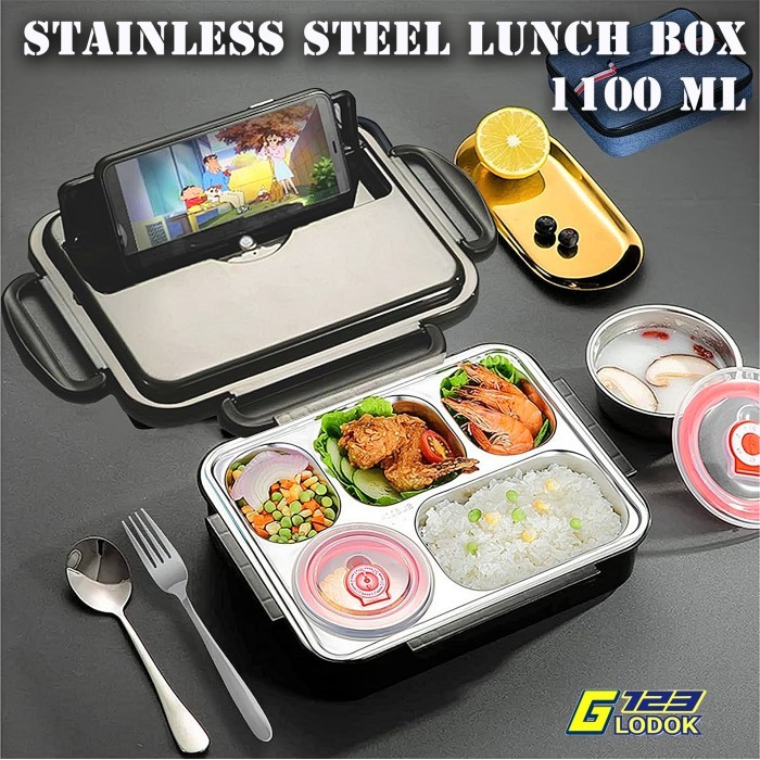 Jual Lunch Box Set Kotak Bekal Makan Bento Jerami Gandum Stainless 1100ML 5 Sekat Tempat Sup ...