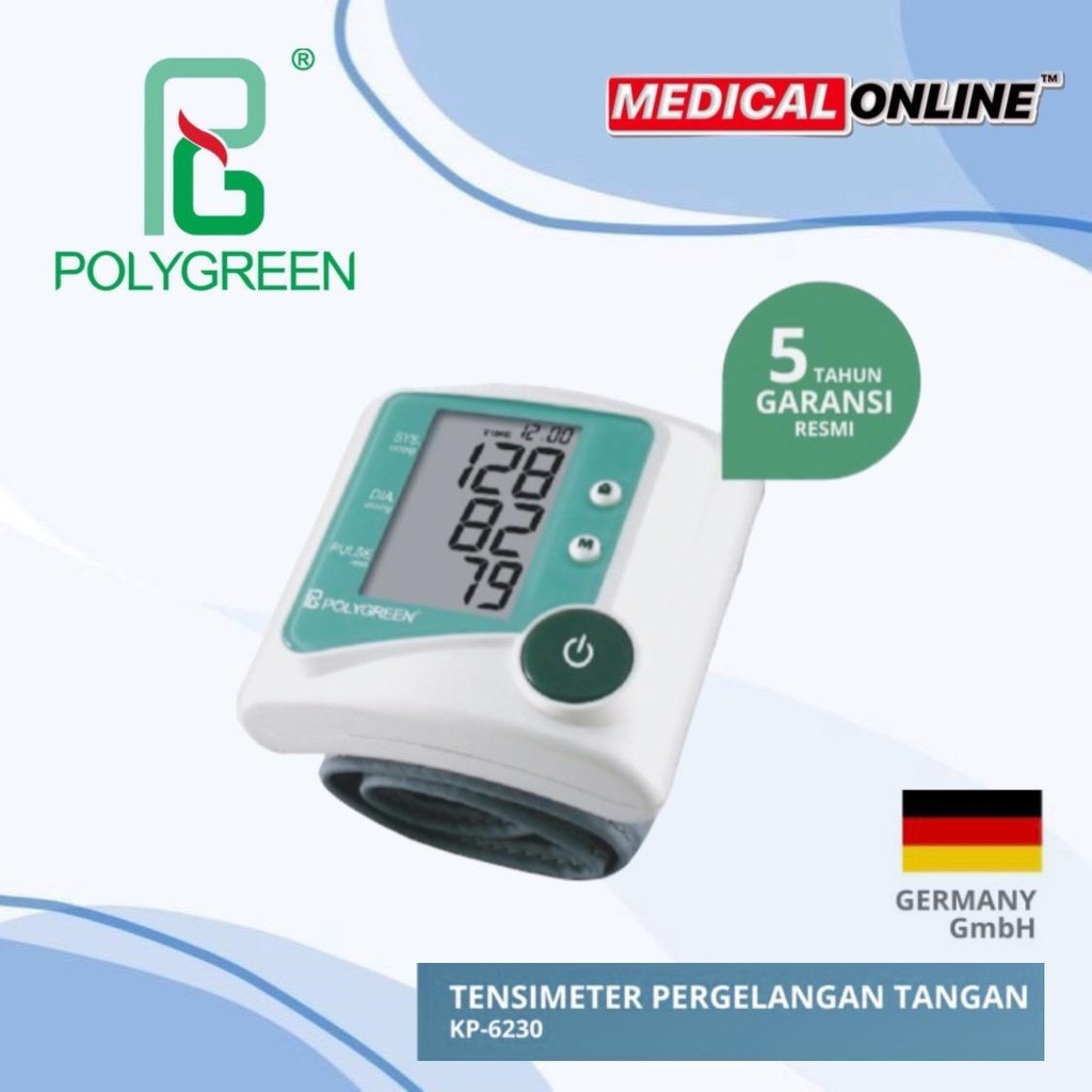 Jual TENSIMETER DIGITAL POLYGREEN KP-6230 PERGELANGAN WRIST-WATCH BLOOD PRESSURE MEDICAL ONLINE ...