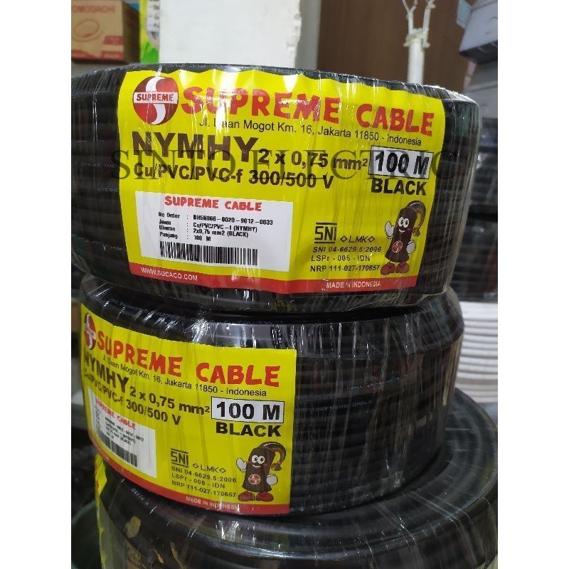 Jual SUPREME Kabel NYMHY 2 x 0.75 Kabel Serabut Warna Hitam Meteran | Shopee Indonesia