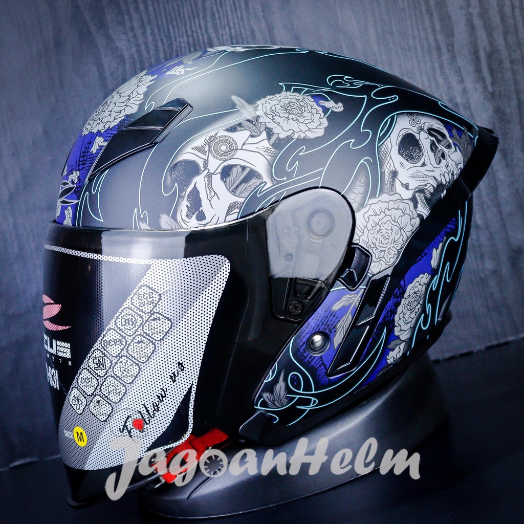 Jual ZEUS HELM ZS631 MOTIF | MATT BLACK BS5 BLUE | ZEUS 631 - ZS-631 ...