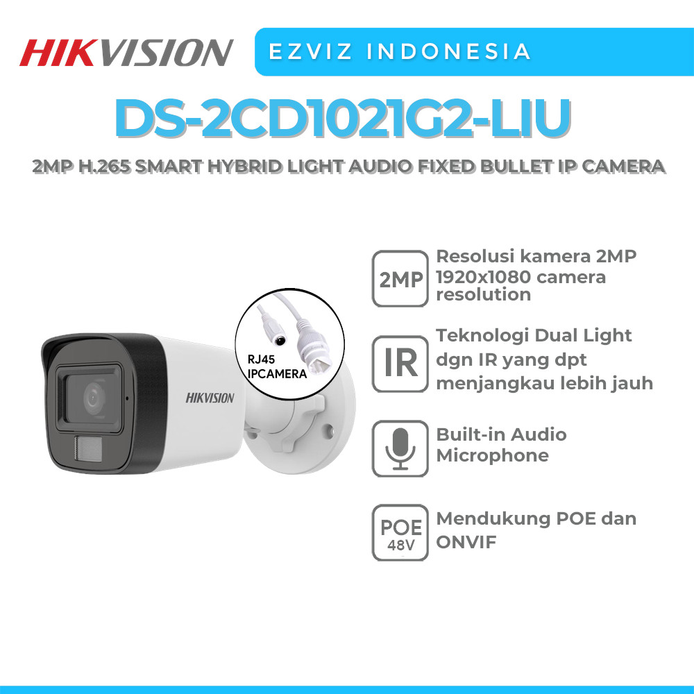 Jual HIKVISION DS-2CD1021G2-LIU 2MP H.265 SMART HYBRID LIGHT AUDIO FIXED BULLET IP CAMERA ...