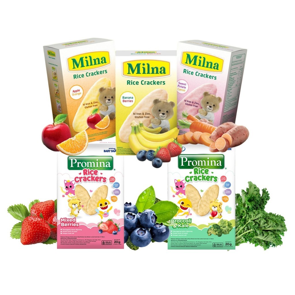 Jual Milna Dan Promina Rice Crackers Snack Cemilan Bayi 6 Sampai 8 ...