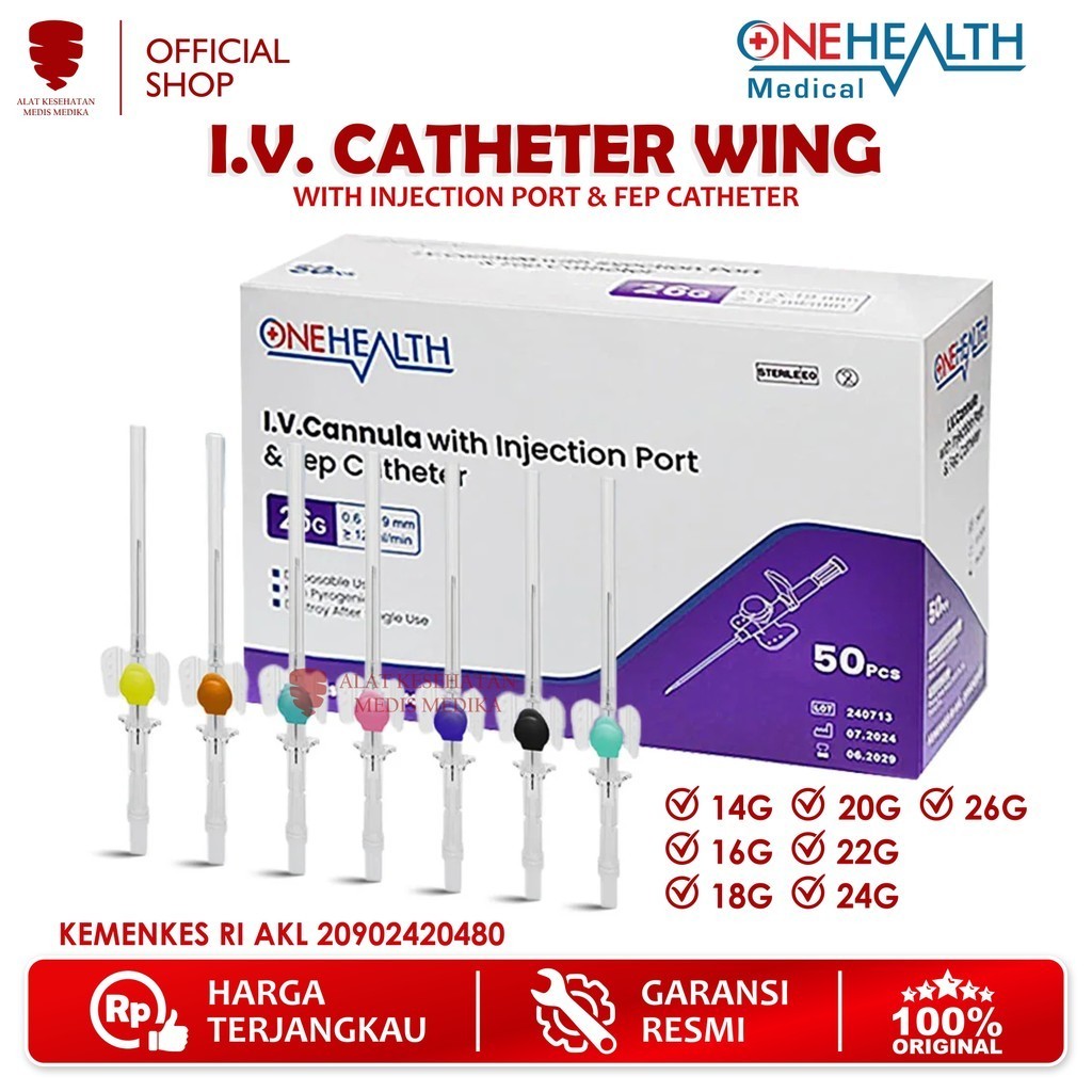 Jual OneHealth IV Cathether 14G 16G 18G 20G 22G 24G 26G isi 50 Inflo ...