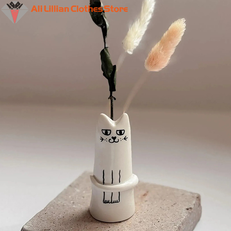 Jual Cat Flower Vase Bud Ceramic Mini Handmade Tiny Vases For Home ...