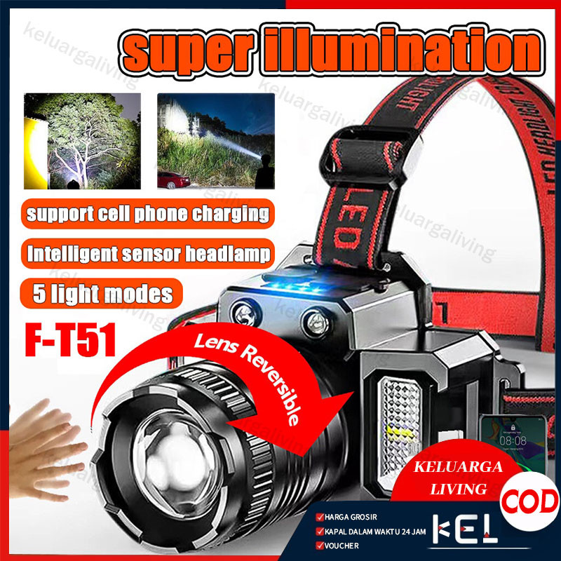 Jual Lampu Kepala LED/Headlamp F-T51/Super Terang 5000 Lumen/USB ...