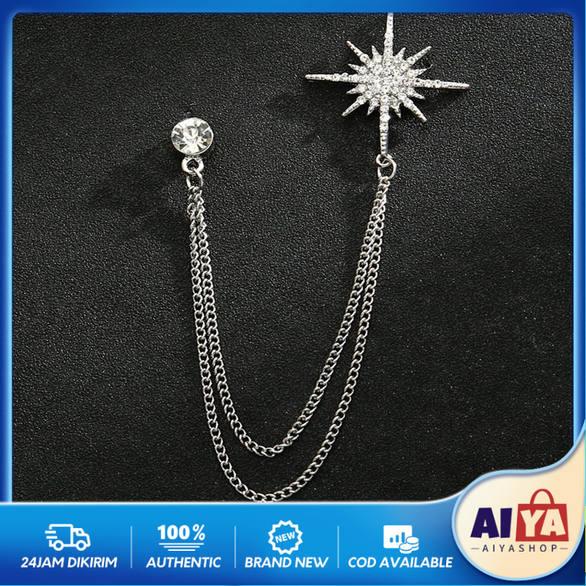 Jual Lapel Pin Rantai / Bros Rantai Jas Motif Bintang Kristal Silver ...