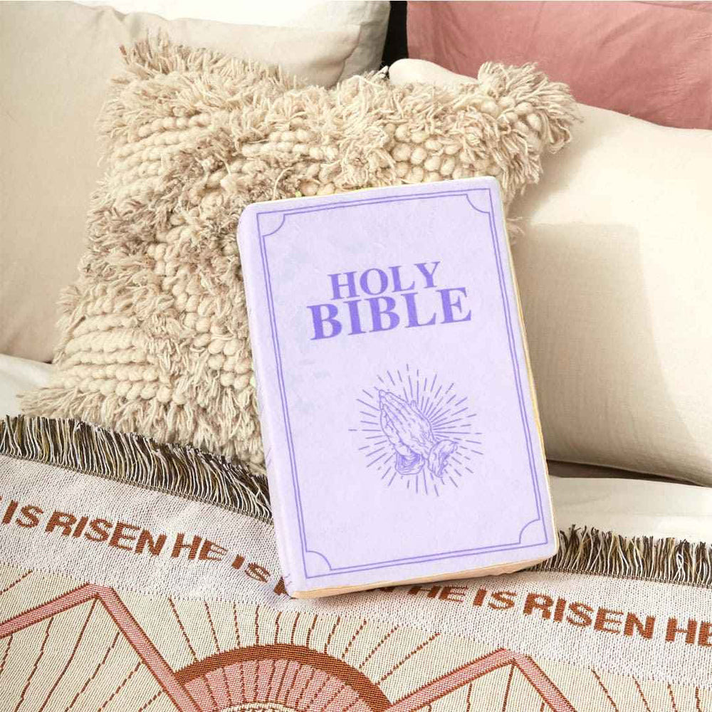 Jual Purple Holy Bible Book Pillow That Opens with Bible Text ...