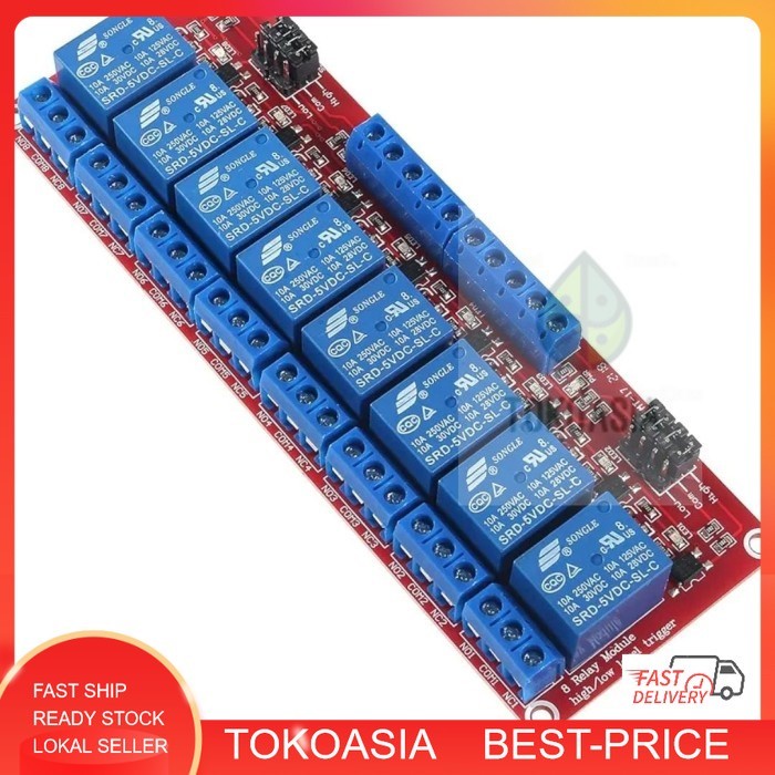 Jual MODULE RELAY 8 CHANNEL 5V 12V 24V DC WITH OPTO ISOLATED HIGH OR ...