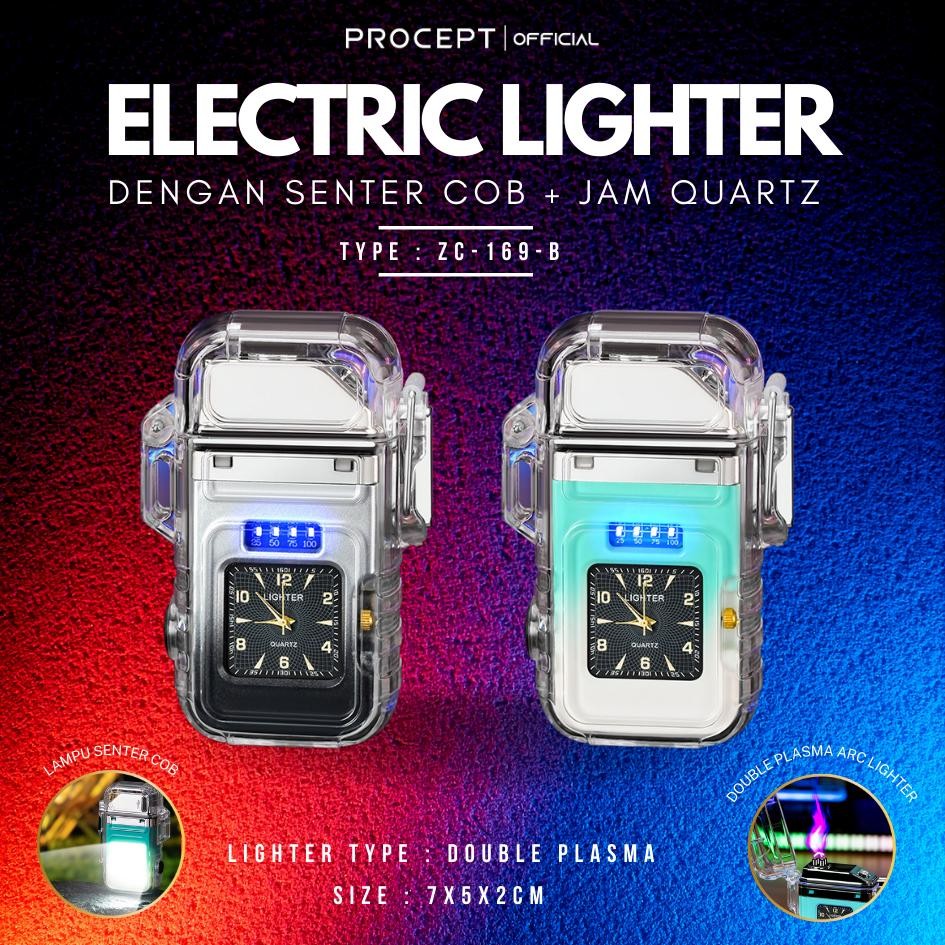 Jual ProCept Korek Api Electric Lighter Senter COB & Jam Double Plasma ...
