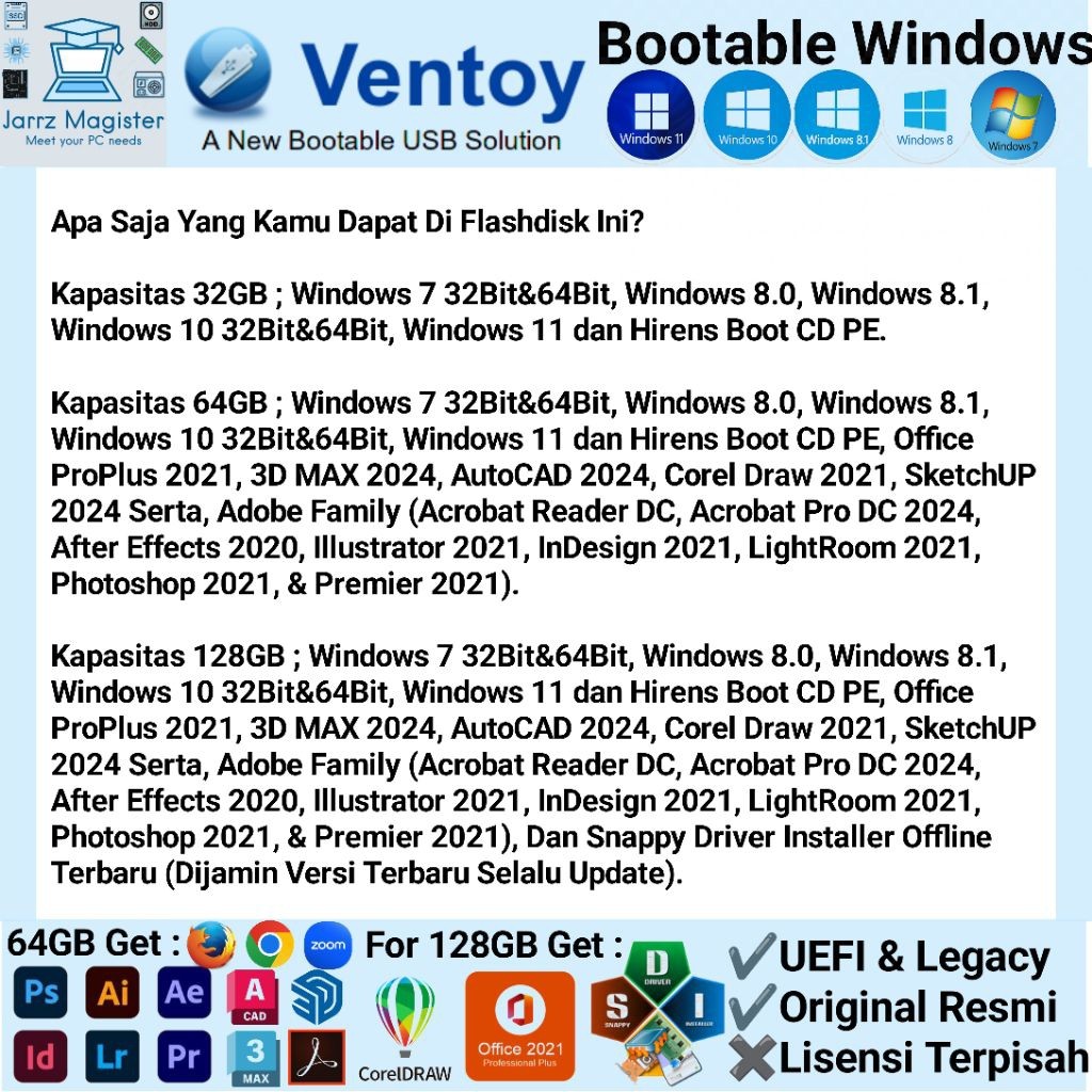 Jual Flashdisk Bootable Windows 10 11 8.0 8.1 7 Via Ventoy Garansi ...