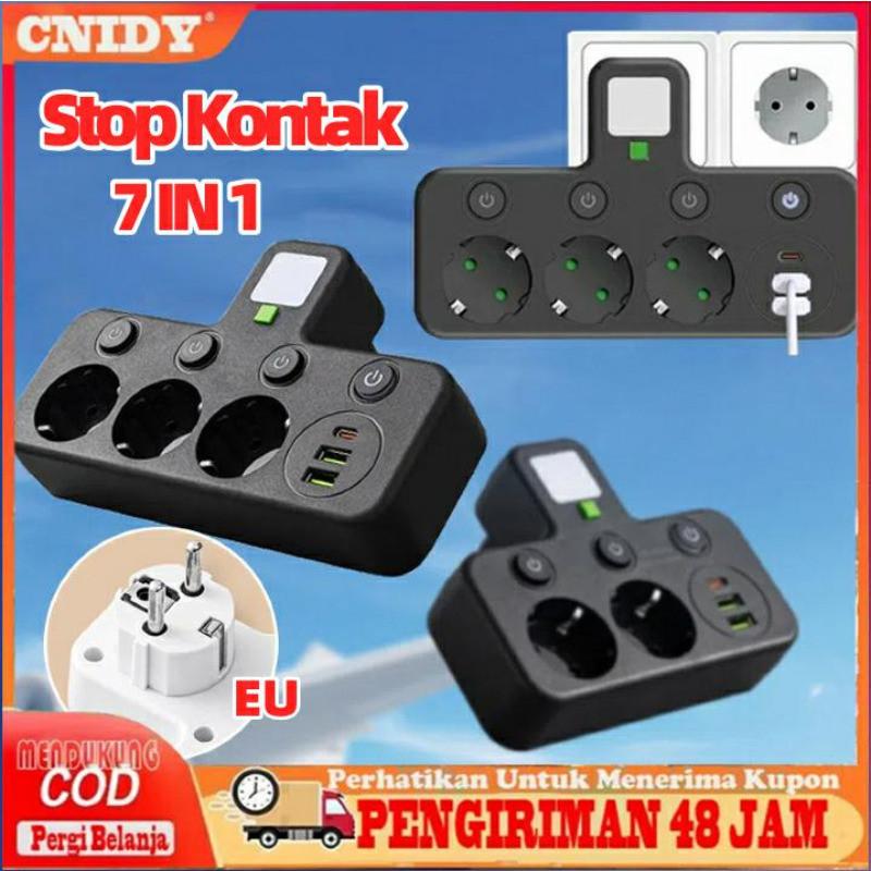 Jual [COD]2500W Stop Kontak Multi Outlets Expander with Tipe C , EU ...