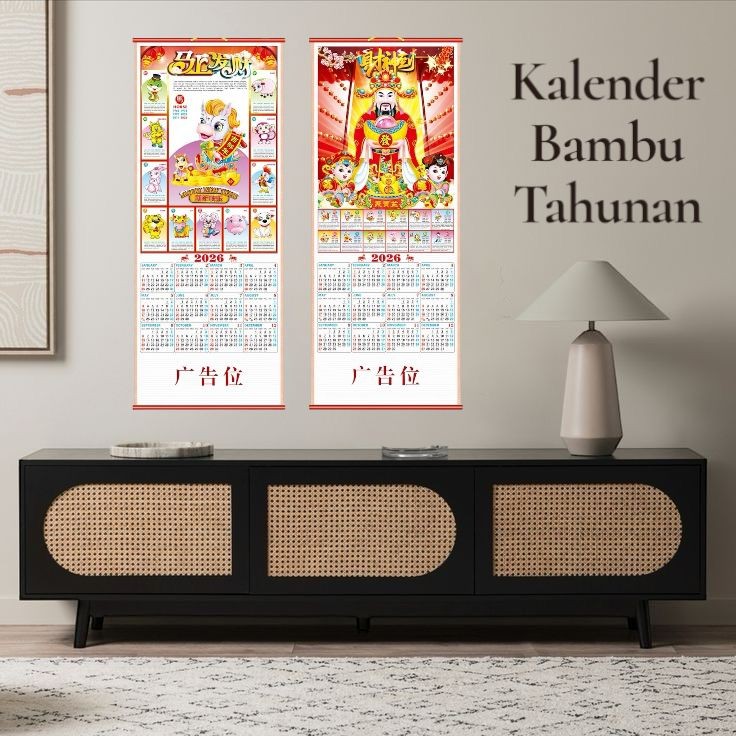 Jual Kalender Gulung Bulanan Gantung Dinding Cina Motif Kuda Caisen ...