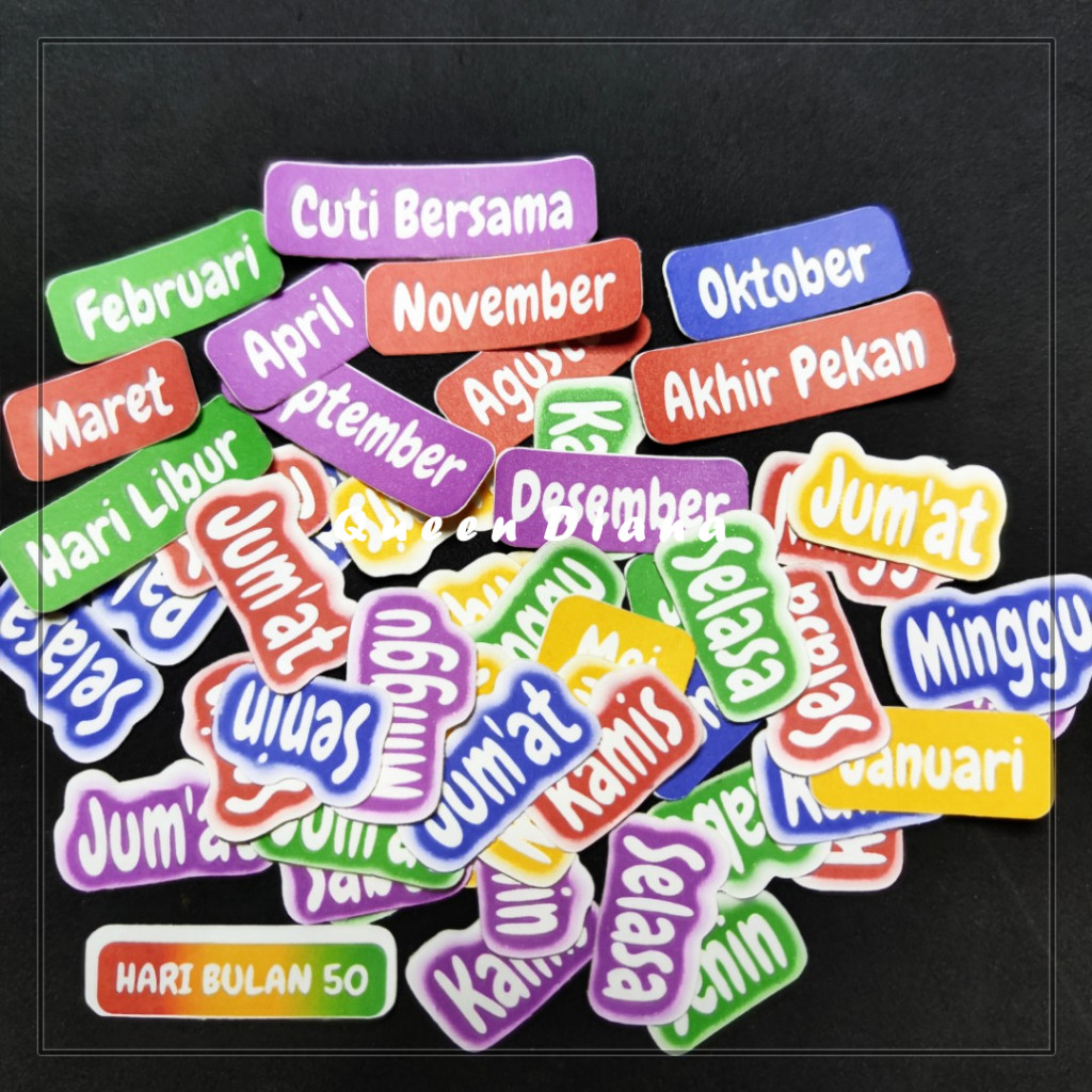 Jual STIKER NAMA HARI DAN BULAN LENGKAP WARNA WARNI DOFF CUTE BISA ...
