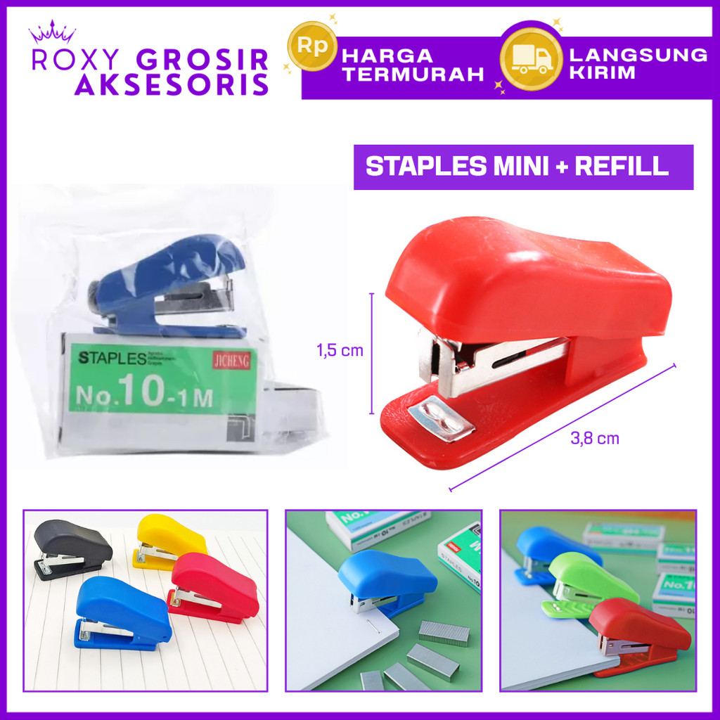 Jual Steples Mini Free Refill / Staples Kecil Warna Warni / Stapler ...