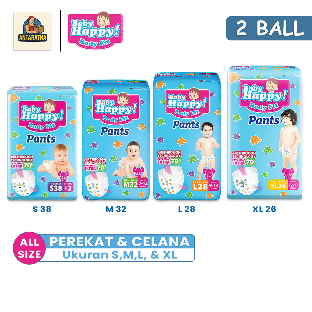 Jual Baby Happy Body Fit Pants 2 Ball Popok Bayi Ukuran S38 - XL26 Pampers Bayi Celana | Shopee ...