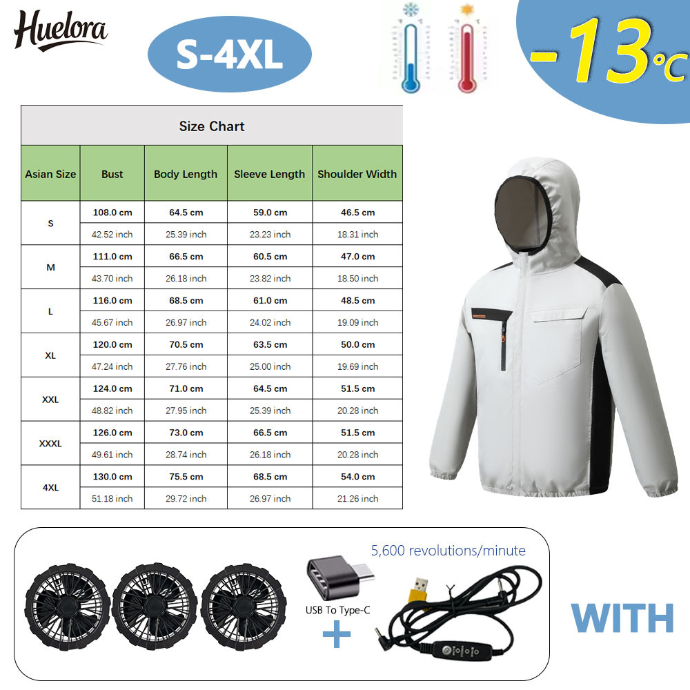 Jual Summer Cooling Jacket Men Hooded Fan Jacket Heat Resistant Fan Air ...