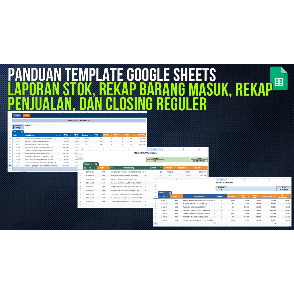 Jual Template Excel GSheets Laporan Stok, Rekap Barang Masuk, Penjualan ...
